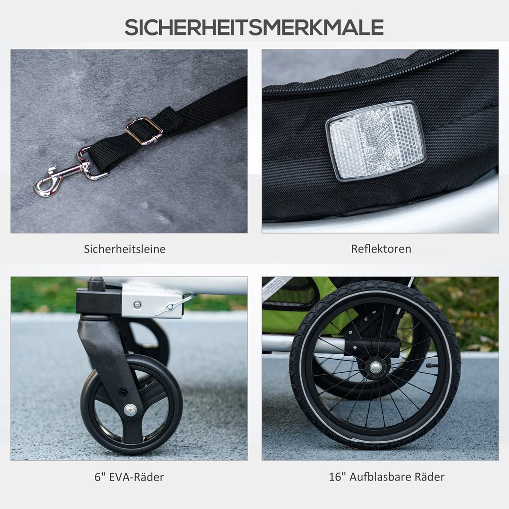 PawHut 2-in-1 cyklo vozík pro psy, kočárek pro domácí zvířata s bezpečnostním vodítkem, kočárek pro psy s reflexními plochami a tlumiči nárazů pro st…