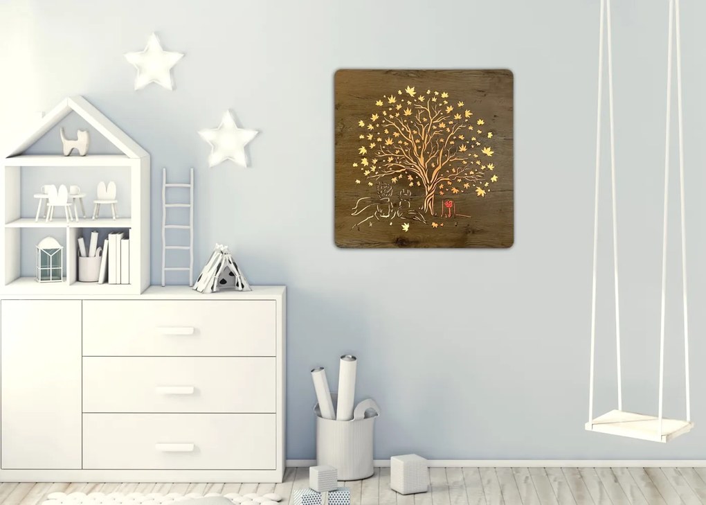 Li-Go "Malý princ" světelný obraz s baterií 62x62cm varianta: ovládání na obraze bez dálkového ovladače, provedení: dub světlý