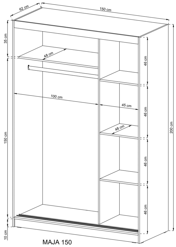 Piaski Šatní skříň MAJA 1ZRCADLO 150 Barva: Grafit