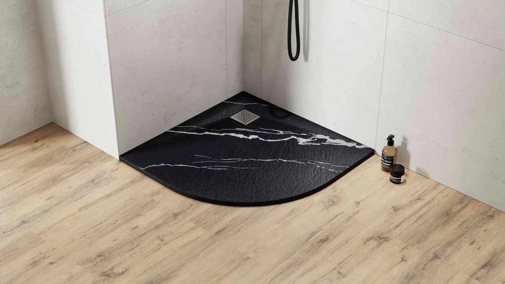 Besco Čtvrtkruhová sprchová vanička z SMC kompozitu VEXO MARBLE BLACK HR 90x90 Rozměry (cm): 90x90