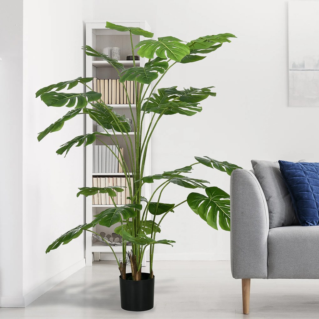 HOMCOM Umělé rostliny, umělá Monstera Deliciosa, 180 cm umělá rostlina s 24 větvemi, pokojová rostlina, umělý strom, rostlinná dekorace do interiéru,…