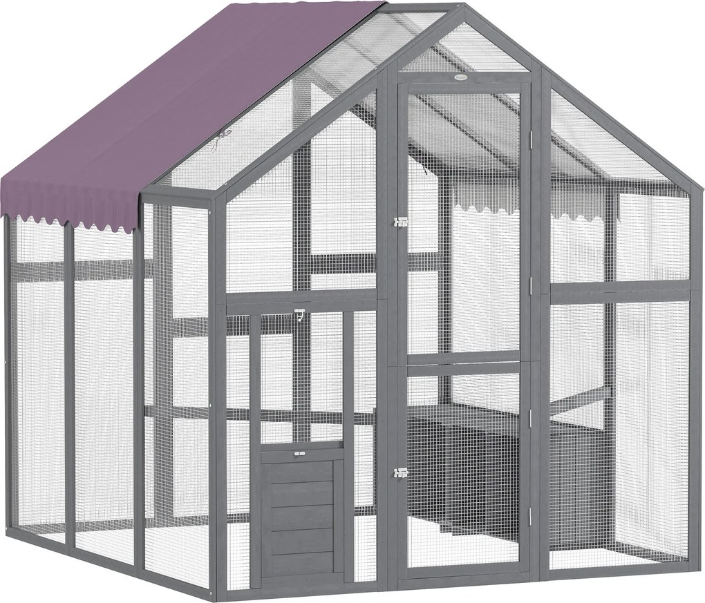PawHut Kur značka 1.7x1.8x1.8 m - Venkovní ohrada s uzamčením a kurím domem z taninového dřeva s voděodolnou, UV-ochrannou střechou pro 6-8 slepic, ka