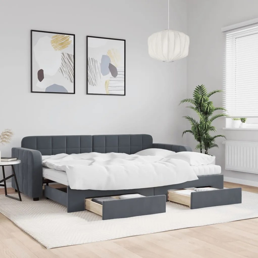 Válenda s přistýlkou a zásuvkami tmavě šedá 80 x 200 cm samet 3196995
