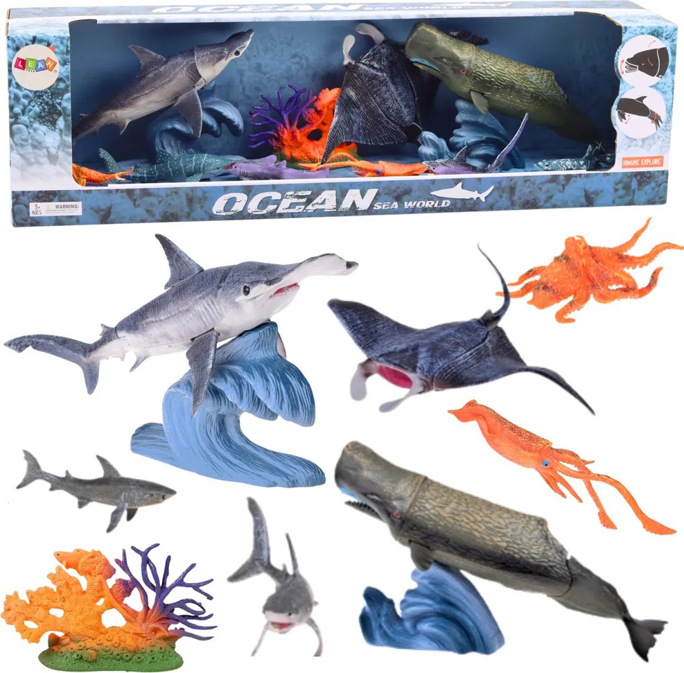 LEAN Toys Sada figurek mořských zvířat s pohyblivými částmi – rejnok