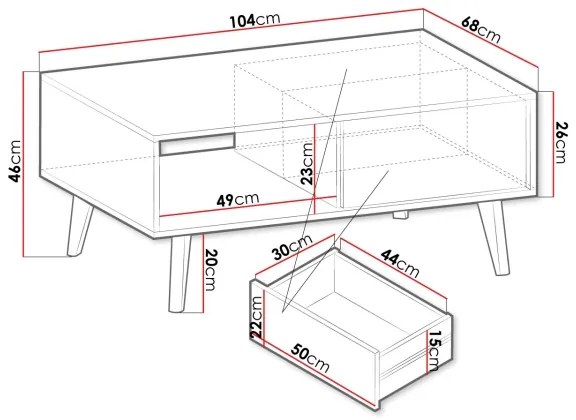 Konferenční stolek WILLOW 46x104 cm černá/dub artisan