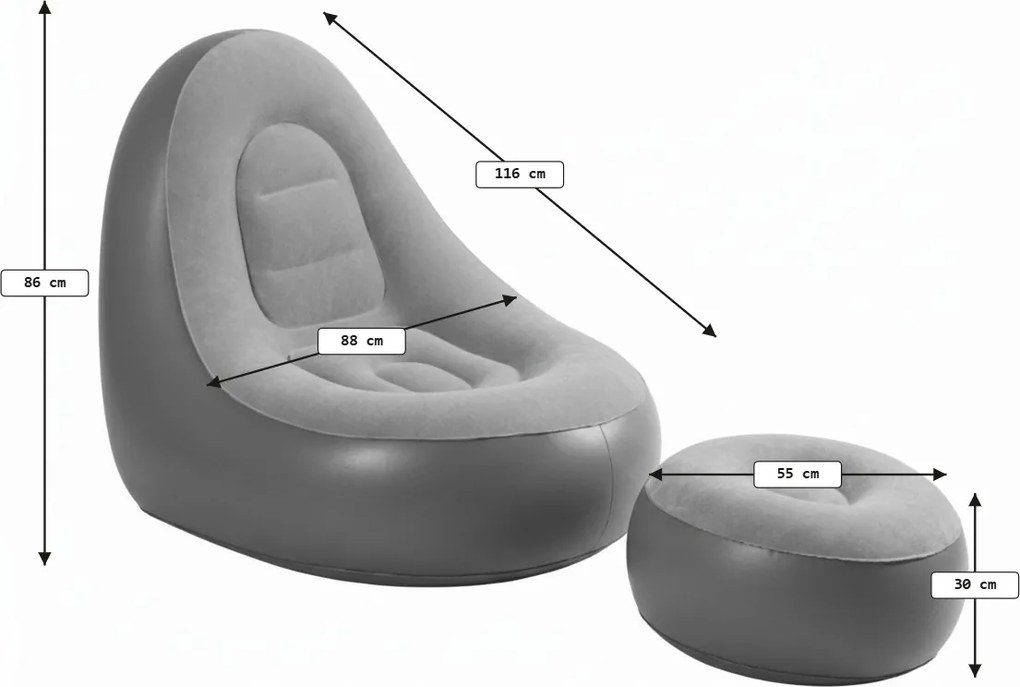 Nafukovací křeslo s taburetem RESTIO 86x88 cm, béžové