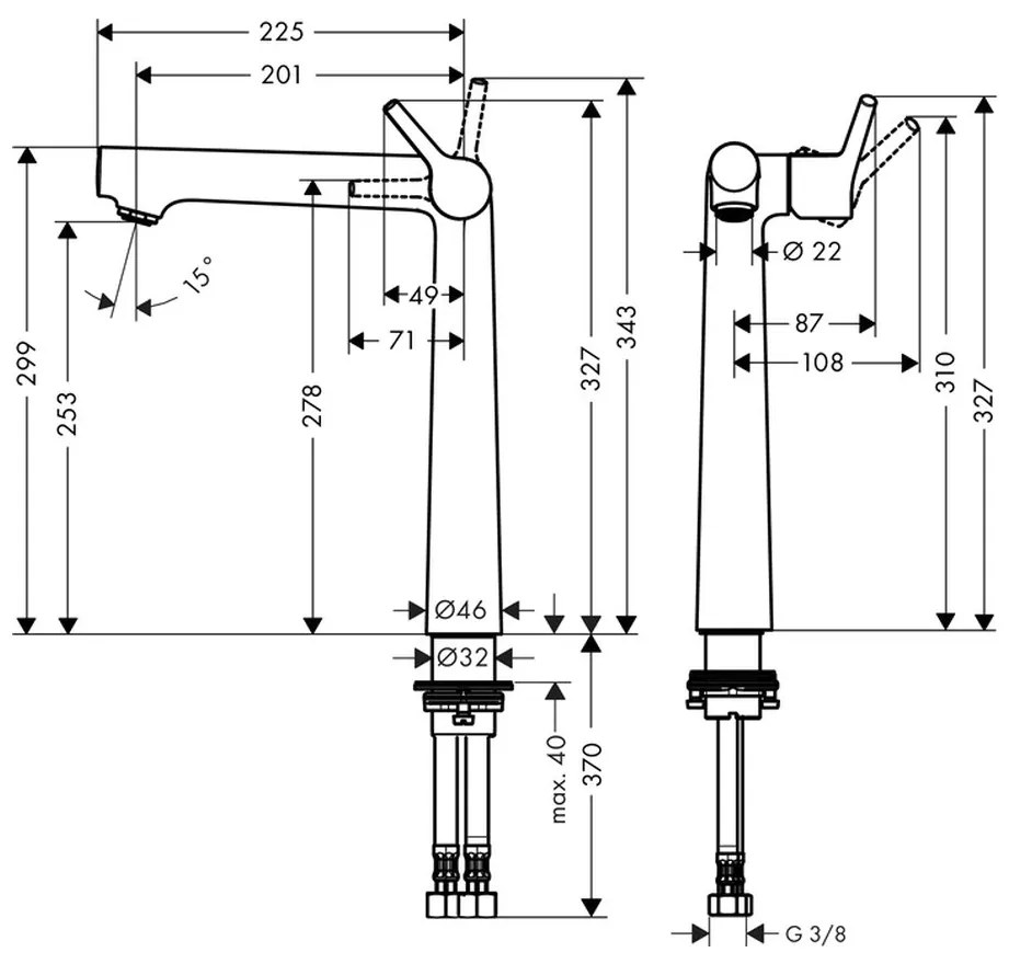 Hansgrohe Talis S - Páková umyvadlová baterie 250 bez odtokové soupravy, chrom 72116000