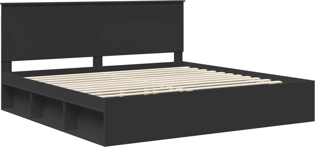 Rám postele s čelo Černá 200 x 200 cm Masivní borové dřevo 3410966