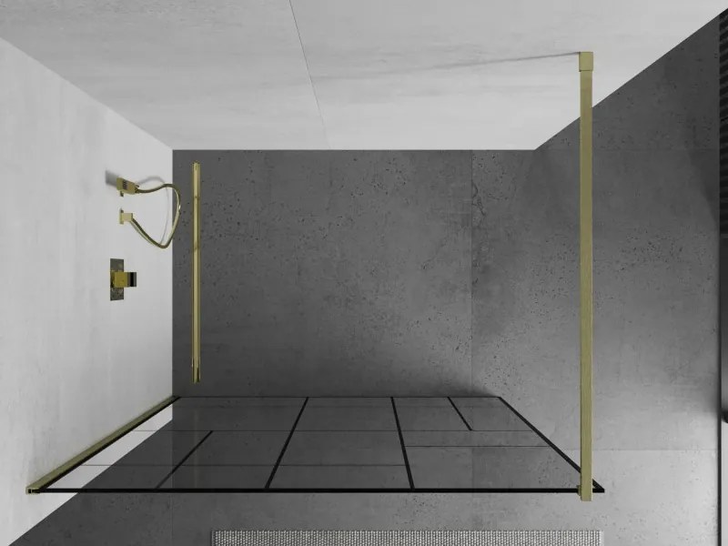 Mexen Kioto sprchová stěna Walk-in 80 x 200 cm, černý vzor 8 mm, zlatá kartáčovaná - 800-080-101-55-78
