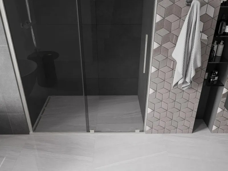 Mexen Velar, posuvné sprchové dveře do otvoru 150 cm, 8mm šedé sklo, broušená ocel, 871-150-000-41-97