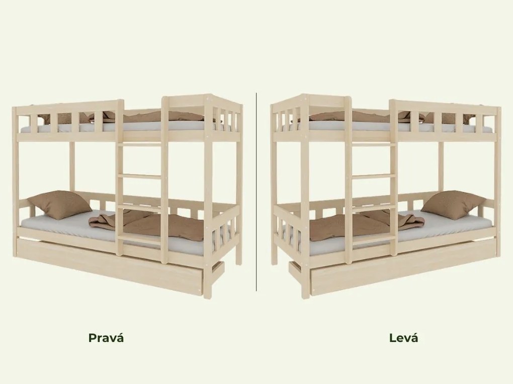 Benlemi Patrová postel PLOTTY s žebříkem 90x200 cm Zvolte barvu: Světle šedá, Zvolte šuplík: Přistýlka 90x190 cm, Zvolte stranu: Vpravo