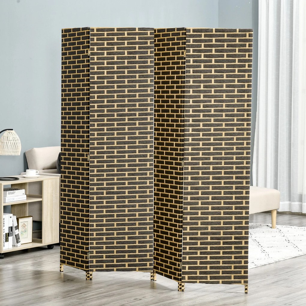 HOMCOM Dělící Příčka do Interiéru 4 Skládací Panely 180L x 180H cm Topolové Dřevo Woven Papírové Vlákna Čokoládová Sláma | Aosom