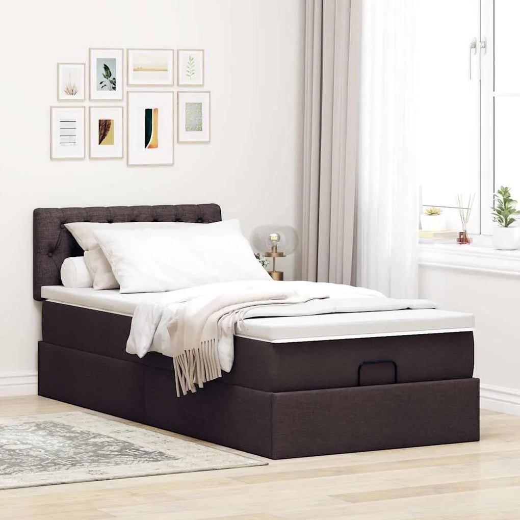 Osmanský rám postele s matrací tmavě šedá 90x190cm textil 3311507