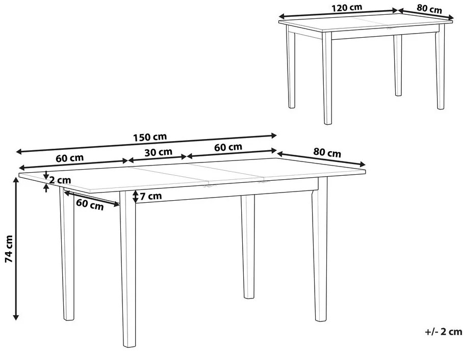 Rozkládací jídelní stůl 120/150 x 80 cm světlé dřevo s černou HOUSTON Beliani