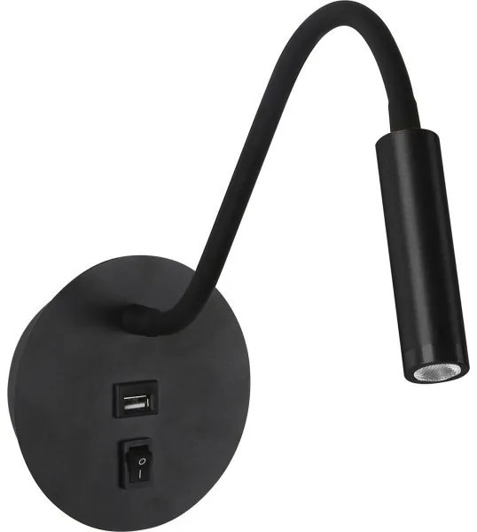 Brilagi led flexibilní nástěnná lampa s usb portem maya led/3w/230v černá
