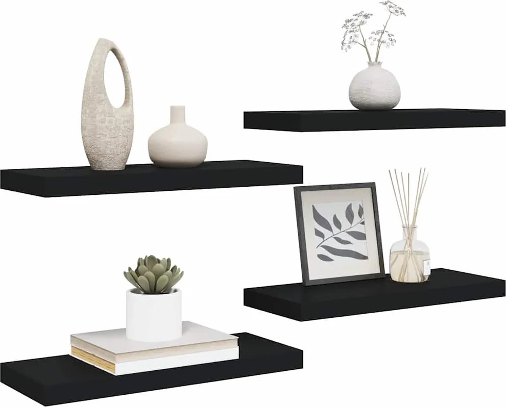 Plovoucí nástěnné police 4 ks černé 60 x 23,5 x 3,8 cm MDF 323834