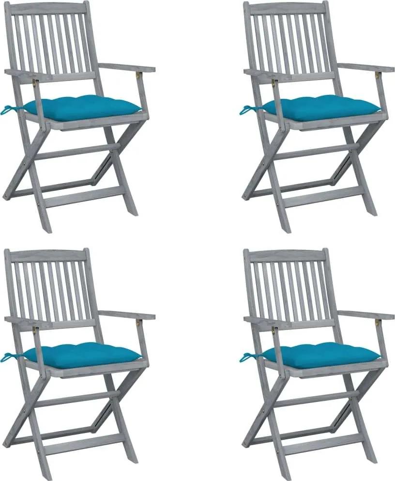 vidaXL Skládací zahradní židle s poduškami 4 ks masivní akáciové dřevo [3064526] Barva: Šedá