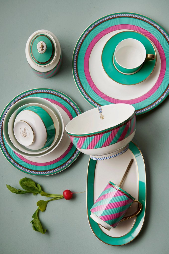 Pip Studio Pip Chique Stripes miska ∅18cm, růžovo-zelená (Pip Chique miska ∅18cm)