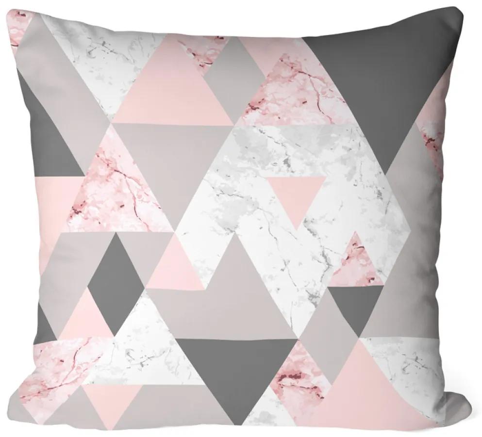 Polštář z mikrovlákna Pudrové trojúhelníky - geometrický, minimalistický motiv v růžových tónech