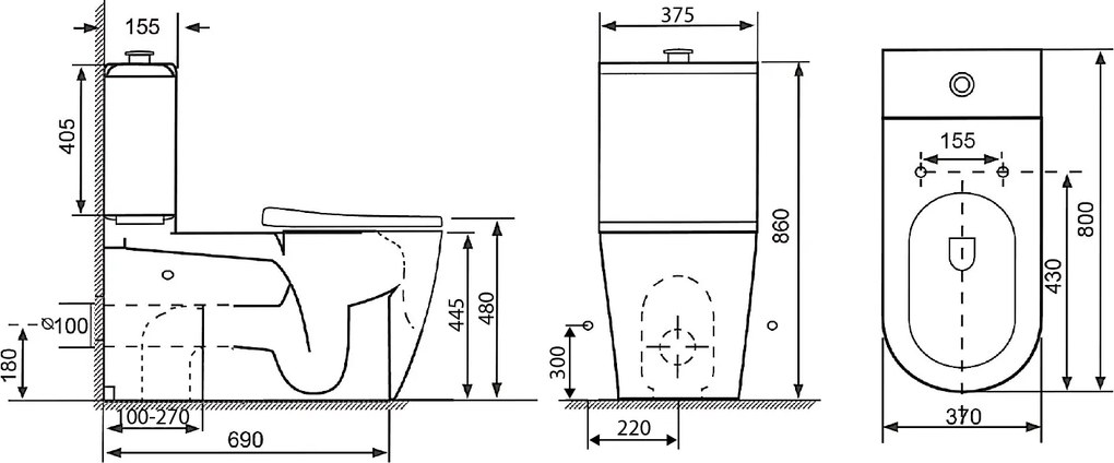 Sapho Sapho, DARIO RIMLESS WC kombi mísa s nádržkou, spodní/zadní odpad, bílá, MC102