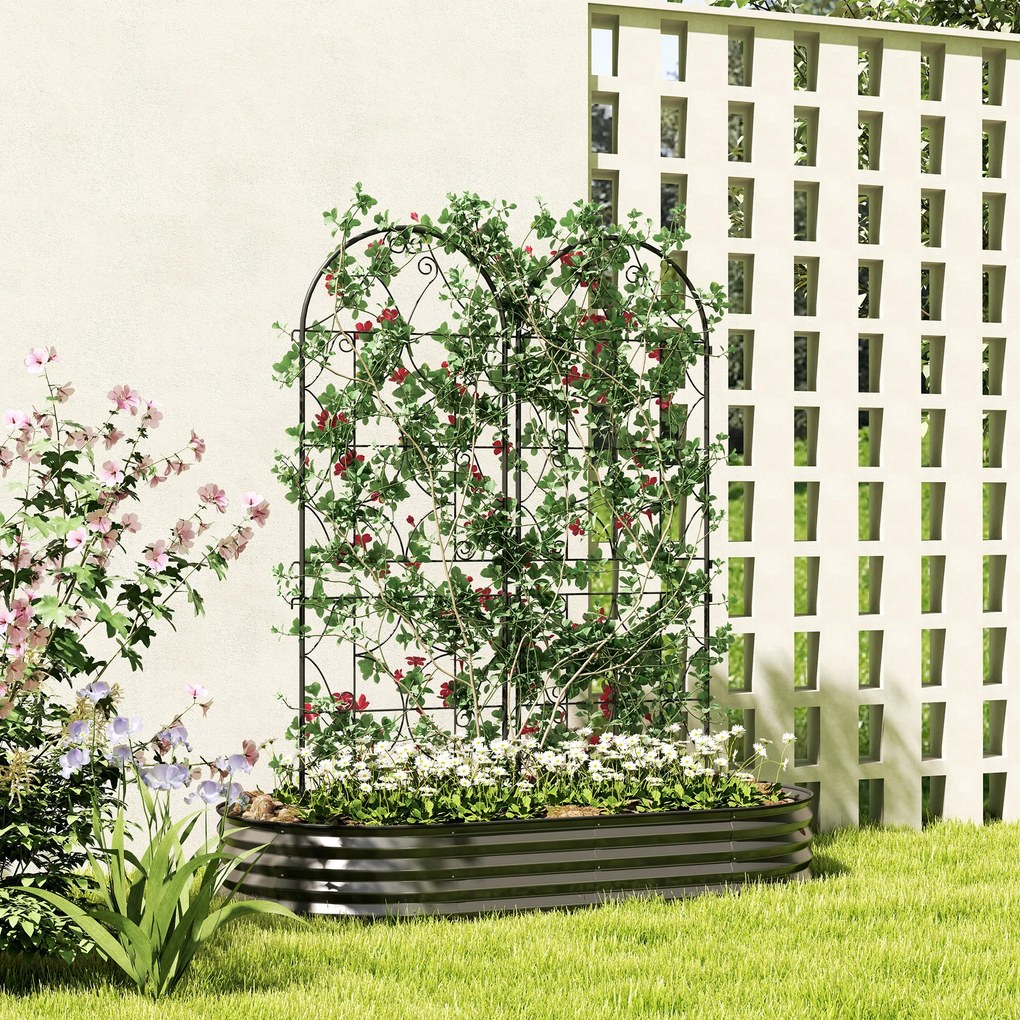 Outsunny Kovová mřížka sada 2 nerezových podpěr pro popínavé rostliny 50x150 cm černá