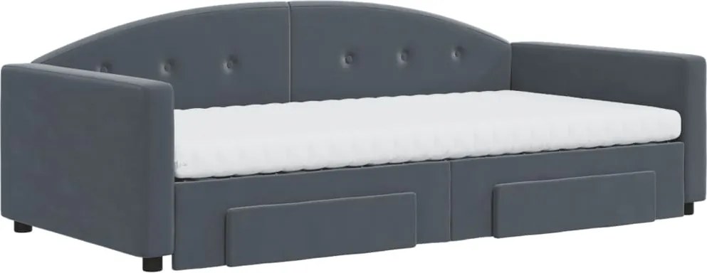 Válenda s přistýlkou a zásuvkami tmavě šedá 100 x 200 cm samet 3197381