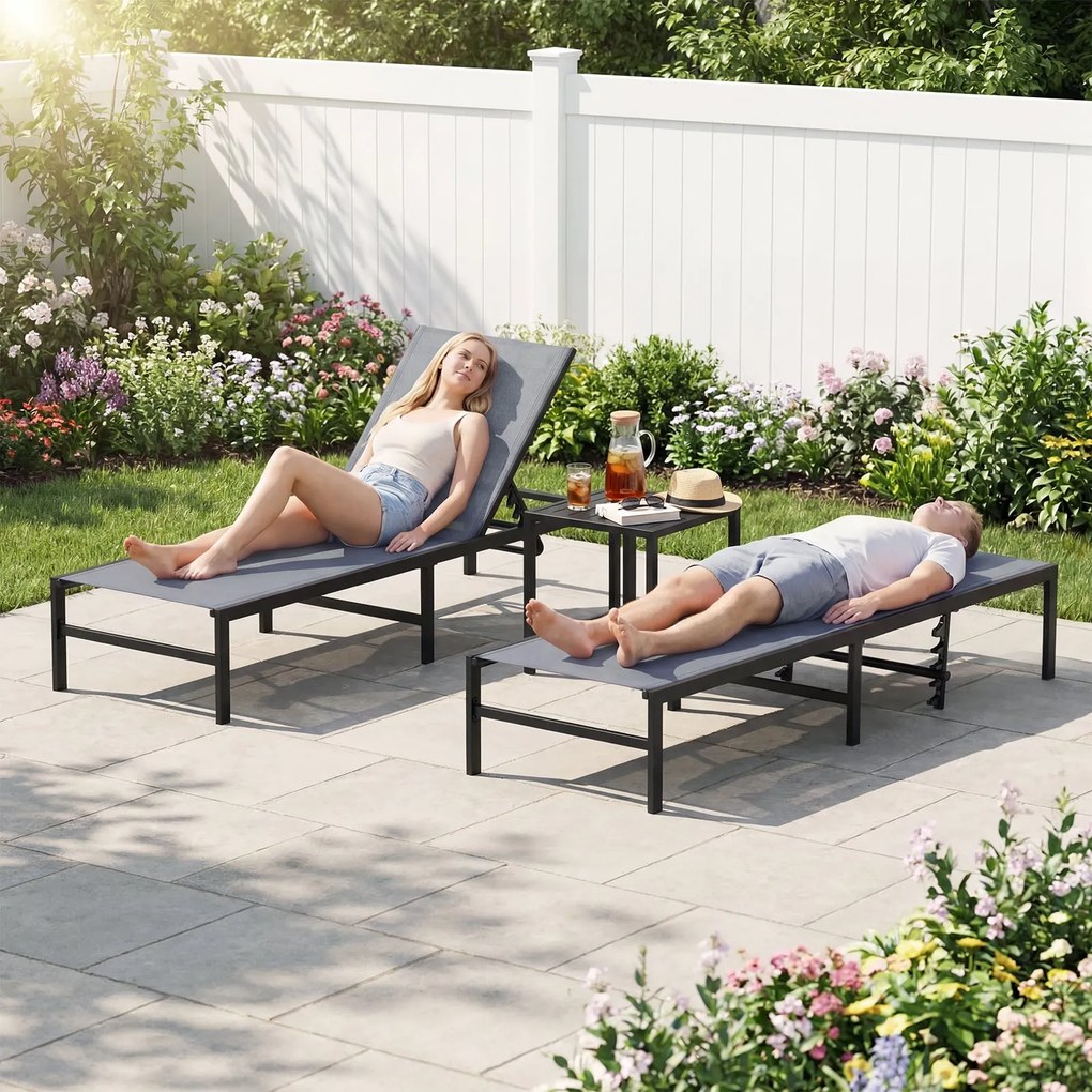 Costway Sada 2 venkovních lehátek Nastavitelná lehátka 64 x 198 x 67 - 103 cm