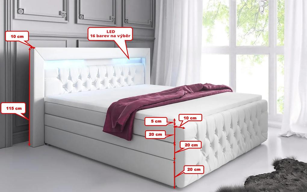 K&M postele Boxspring postel SONNO s úložným prostorem, LED a USB Velikost postele: 180 × 200 cm, Výběr matrace: Taštičková zónová matrace - měkká (7…