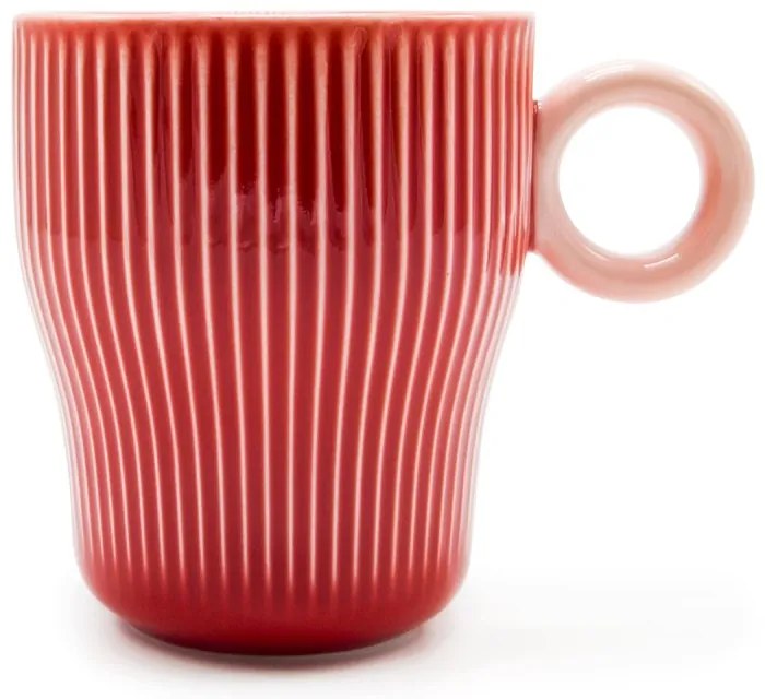 Porcelánový hrnek Twist Red & Pink, 300 ml – italský design, s červeným tělem a růžovým ouškem