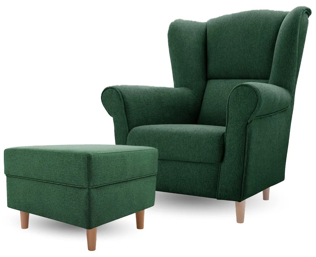 IDZ Sedací souprava: Křeslo LOFT 1 + taburet LOFT, Tmavá zelená Avra 12