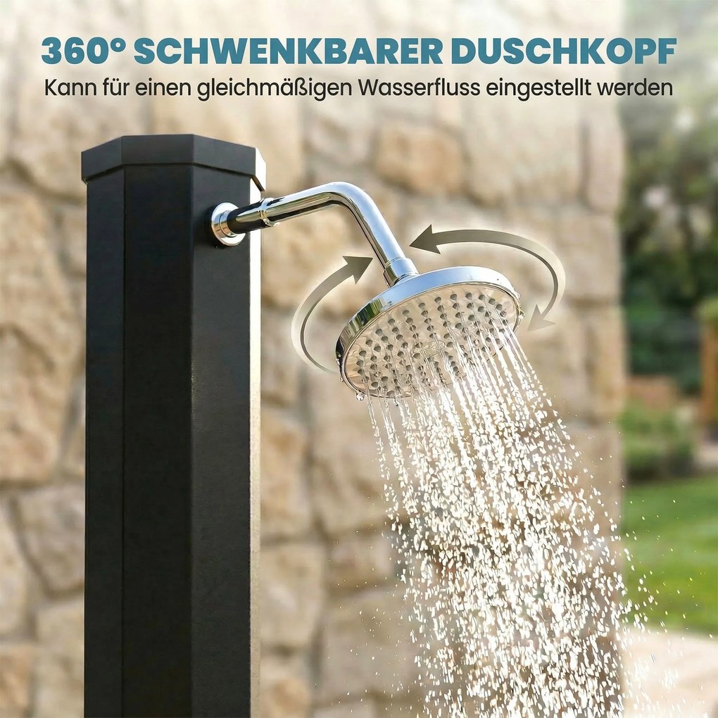 Solární sprcha 60L zahradní sprcha s otočnou dešťovou hlavicí, nastavitelná teplota