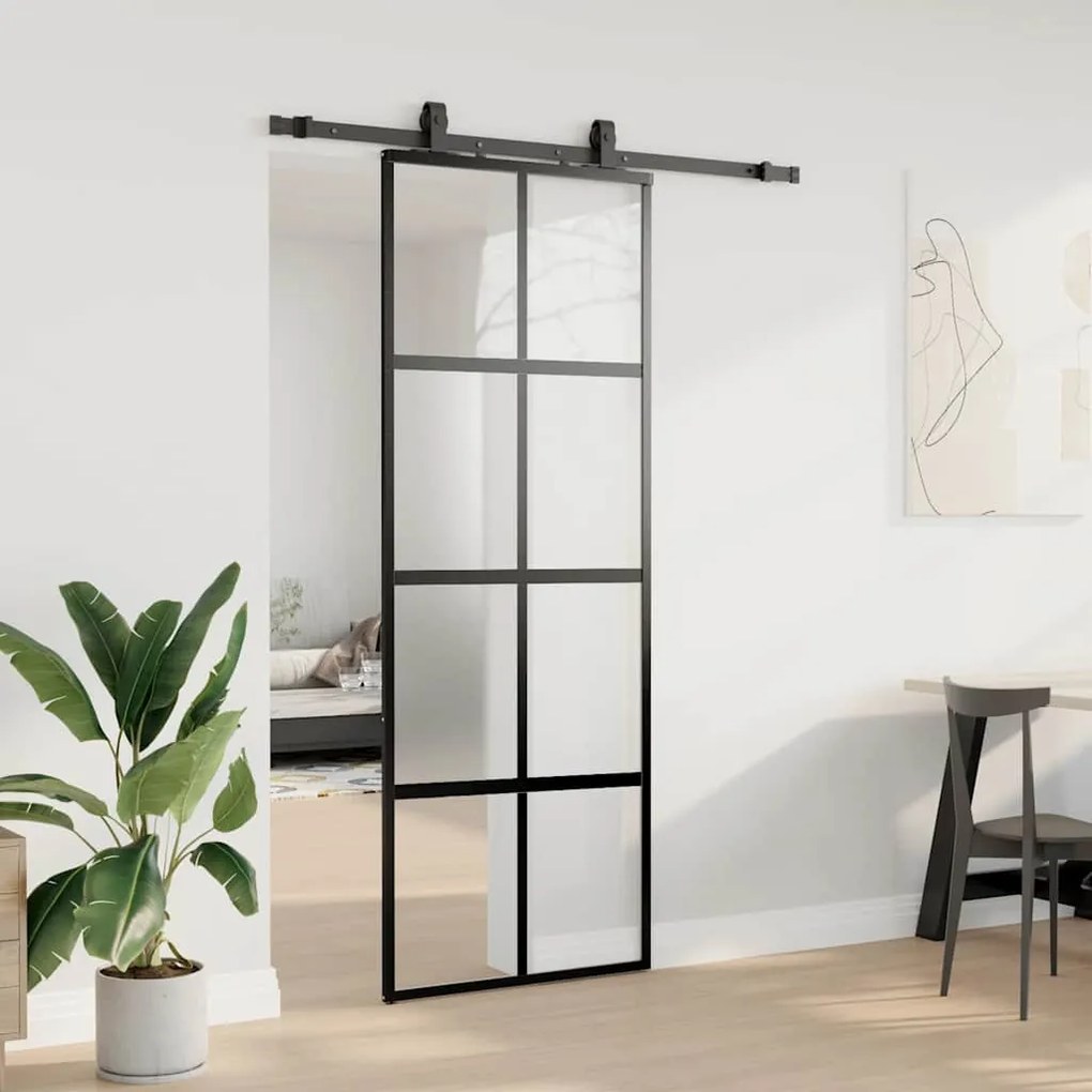 Posuvné dveře se sadou kování černé 76x205 cm Tvrzené sklo 3375918
