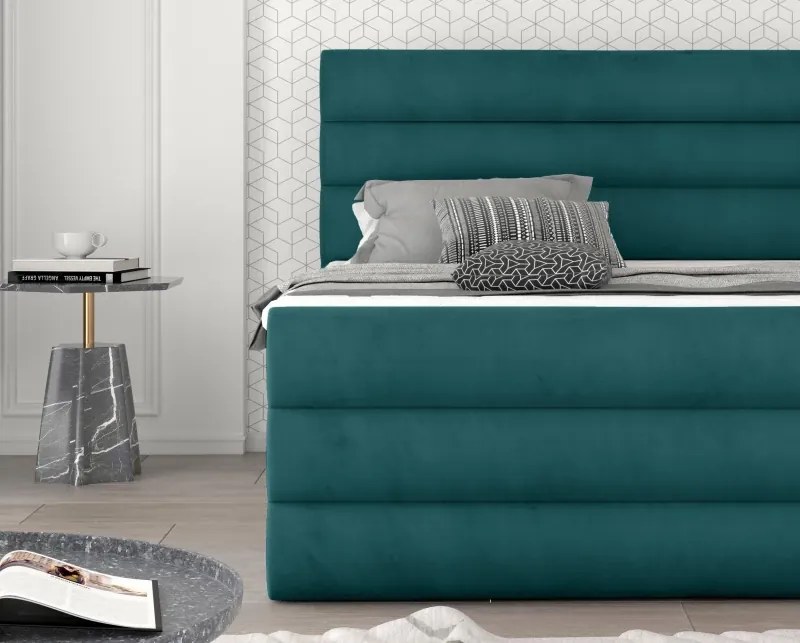 Kontinentální boxspring postel Carmen, zelená 160x200cm (Kronos 19/ Cand 05)