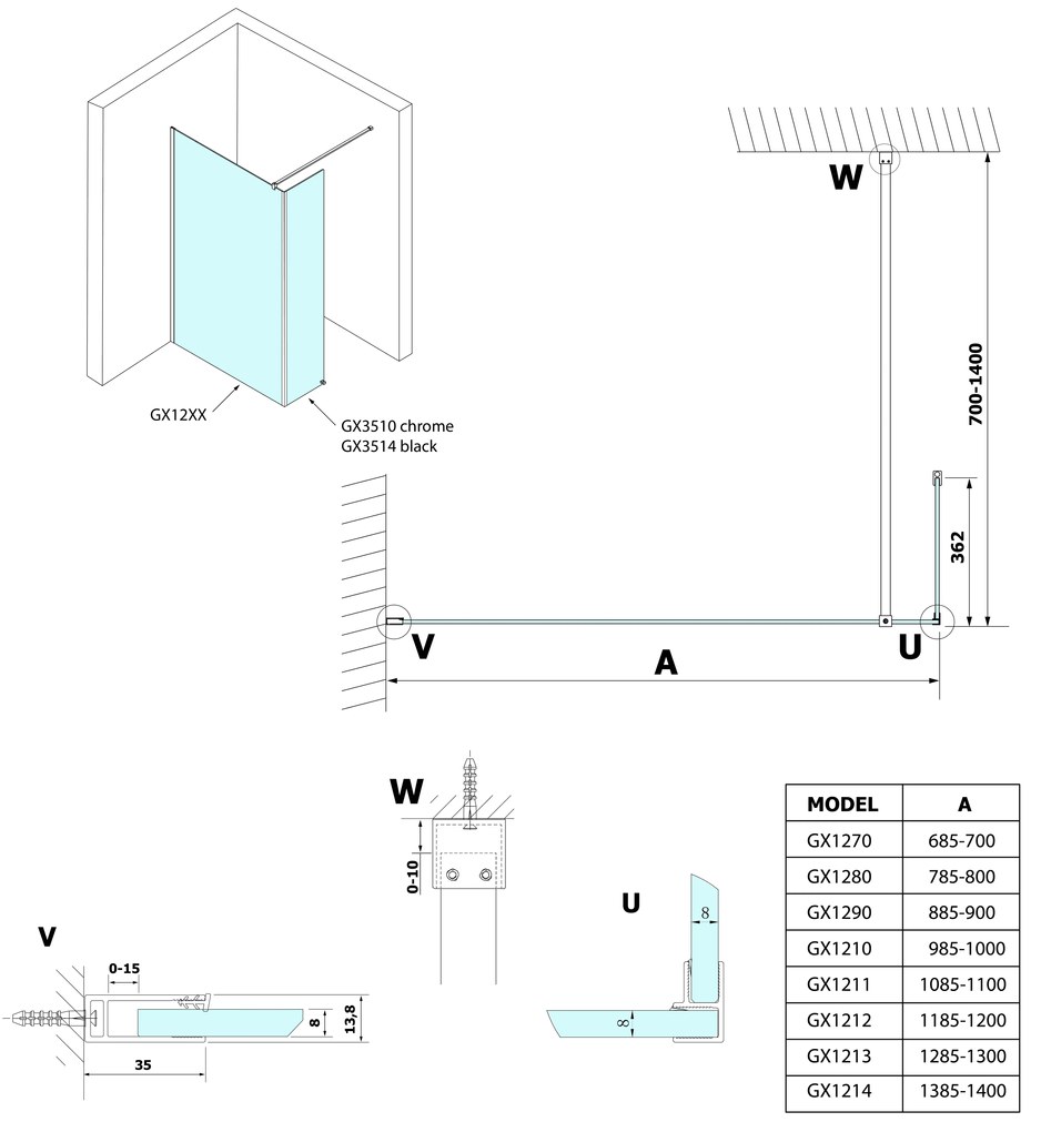 Gelco VARIO přídavný panel 350mm, čiré sklo, chrom GX3510