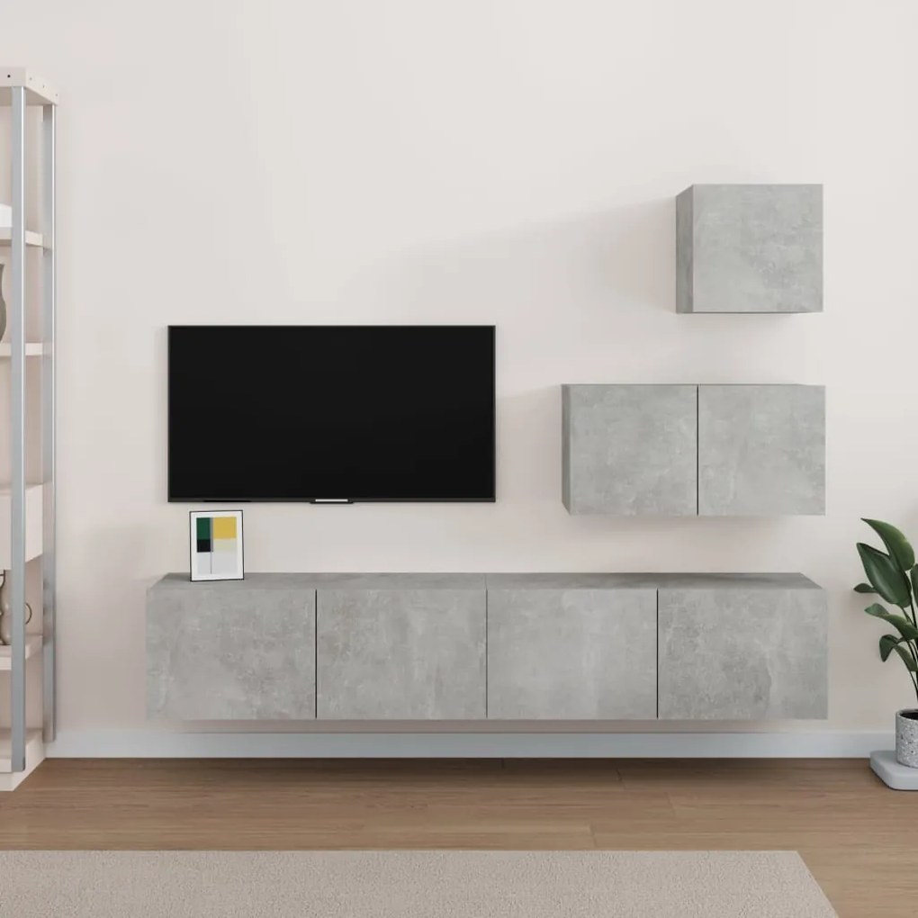 4dílný set TV skříněk betonově šedý kompozitní dřevo - Default Title