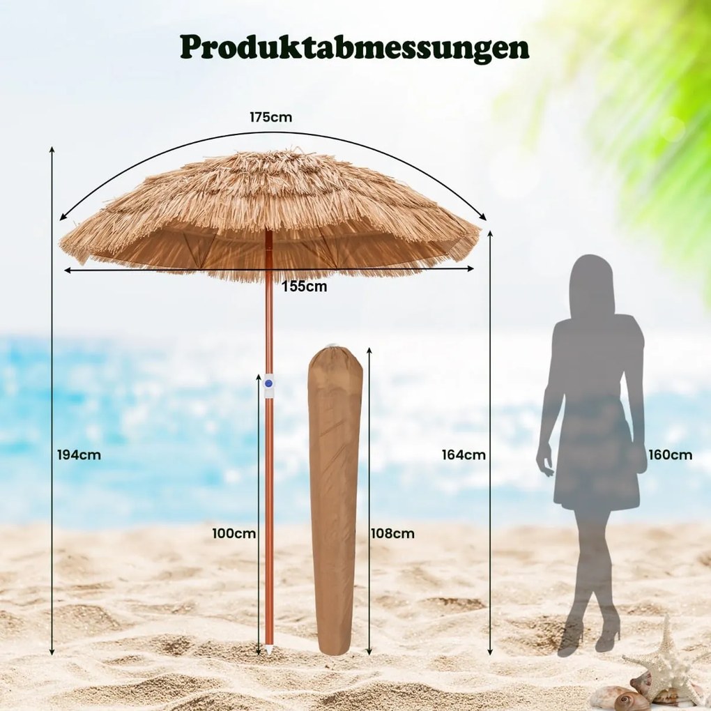 Costway Havajský plážový deštník s taškou a naklápěcím designovým stolním