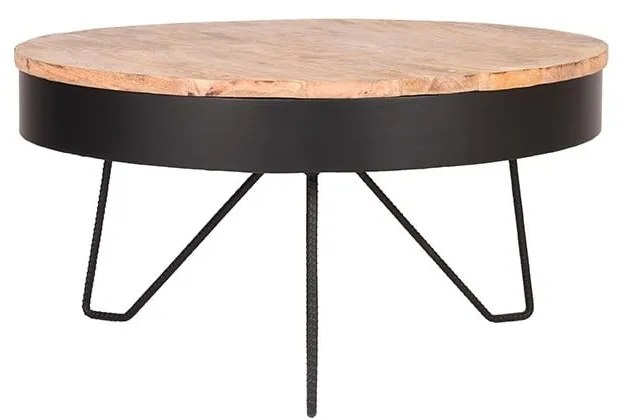 Černý odkládací stolek s deskou z mangového dřeva LABEL51 Saran, ⌀ 80 cm