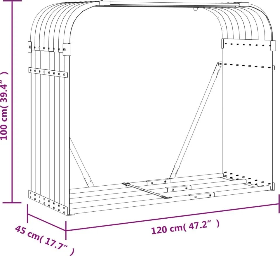 vidaXL Stojan na dřevo 120 x 45 x 100 cm pozinkovaná ocel [364553] Barva: Zelená
