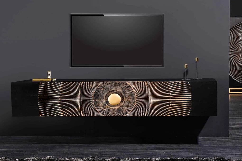 Designový závěsný TV stolek Venetia 160 cm černo-zlatý