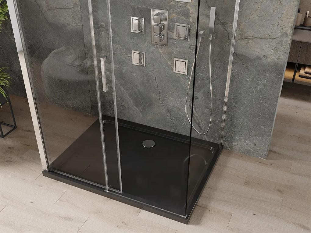 Mexen Omega, 3-stěnový sprchový kout s posuvnými dveřmi 120 (dveře) x 80 (stěna) x 190 cm, 8mm čiré sklo, chromový profil + černá sprchová vanička SLIM, 825-120-080-01-00-3S-4070