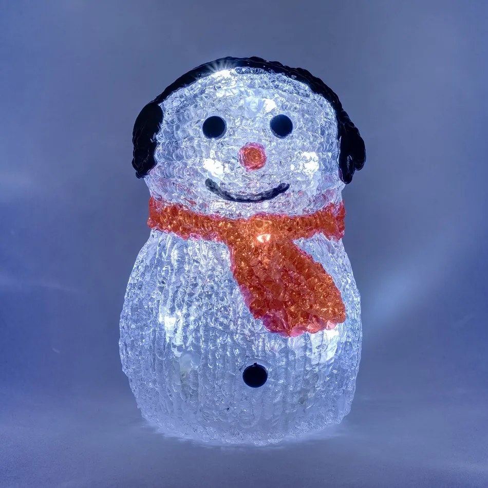3D LED světelný sněhulák, 15 cm, na baterie, hliník