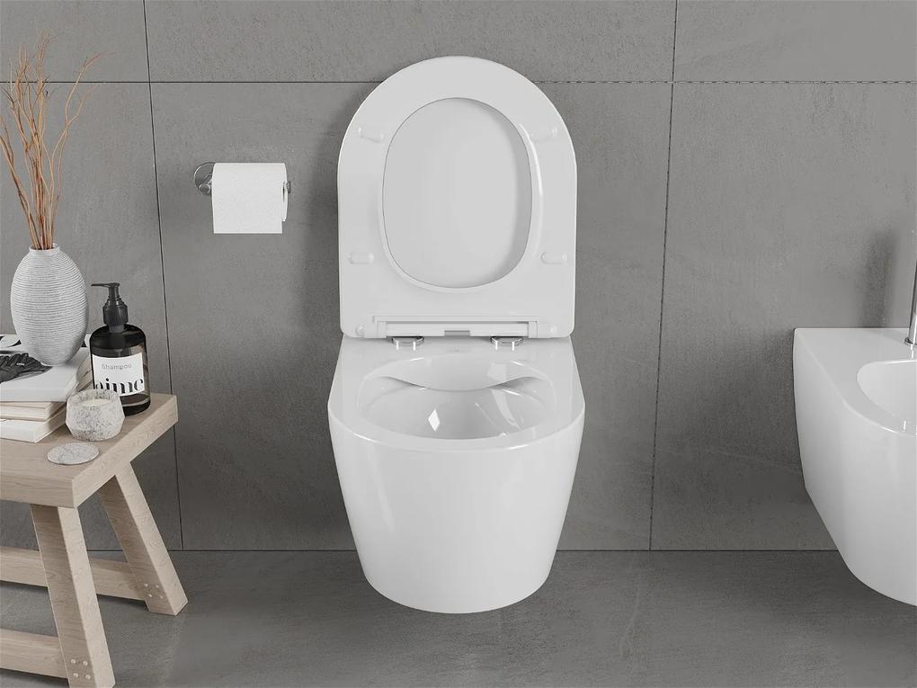 Mexen CARMEN Rimless závěsná WC mísa se sedátkem s pomalým zavíráním, 49 x 37 cm, bílá, 30880400