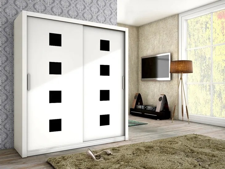MEBLINE Stylová šatní skříň s posuvnými dveřmi ALTEA 180 bílý mat + černé sklo