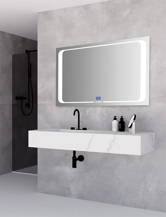BPS-koupelny Zrcadlo závěsné s pískovaným motivem a LED osvětlením Nikoletta LED 4 Typ: dotykový vypínač, Rozměry (cm): 60x65 - (Nikoletta LED 4/60)