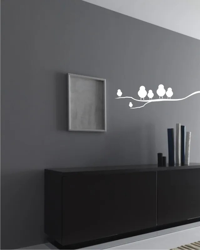 WALLVINIL Samolepky na zeď - Ptáčci na větvi Barva: Šedá střední, Velikost: 80x17 cm, Pravá / Levá: Levá (dekorace směřuje/dívá se doleva)