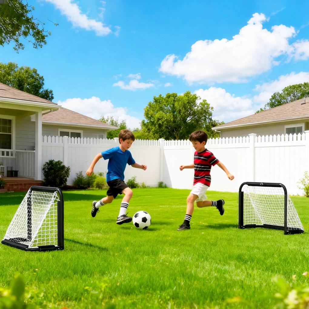 Fotbalová branka HOMCOM sada 2 skládacích fotbalových branek s kovovým rámem pro děti i dospělé, zahrada, 90 x 36 x 60 cm, černá barva
