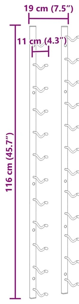vidaXL Marketos Nástěnný stojan na víno na 12 lahví 2 ks černý železný