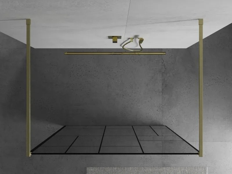 Mexen Kioto, sprchová zástěna Walk-In 100 x 200 cm, 8mm sklo černý vzor, ​​zlatý matný profil, 800-100-002-55-78