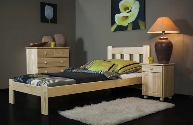 Dřevěná postel Brita 90x200 + rošt ZDARMA (Barva dřeva: Borovice)