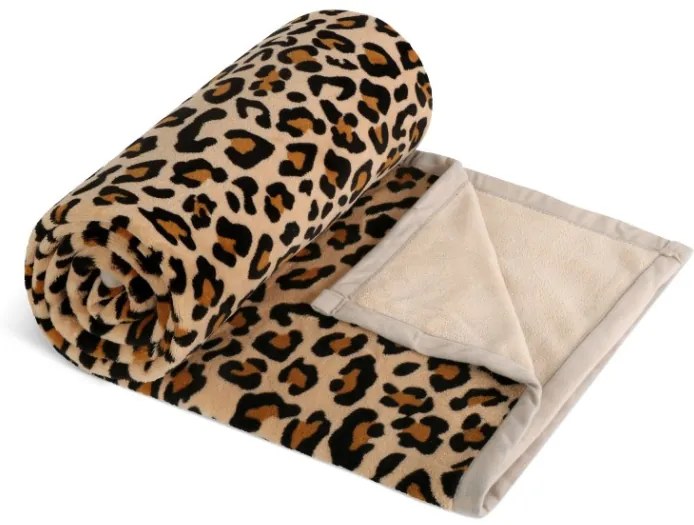 Bellatex Přikrývka Korall micro jednolůžko 150x200 cm Leopard Béžová,Černá,Hnědá